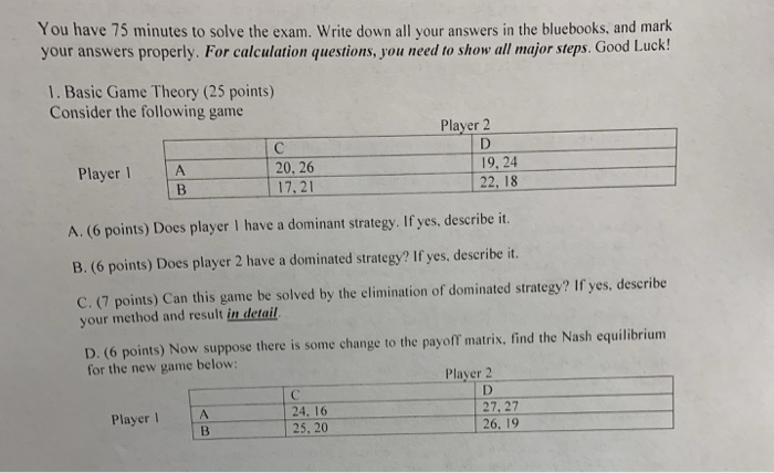 You have 75 minutes to solve the exam. Write down all | Chegg.com