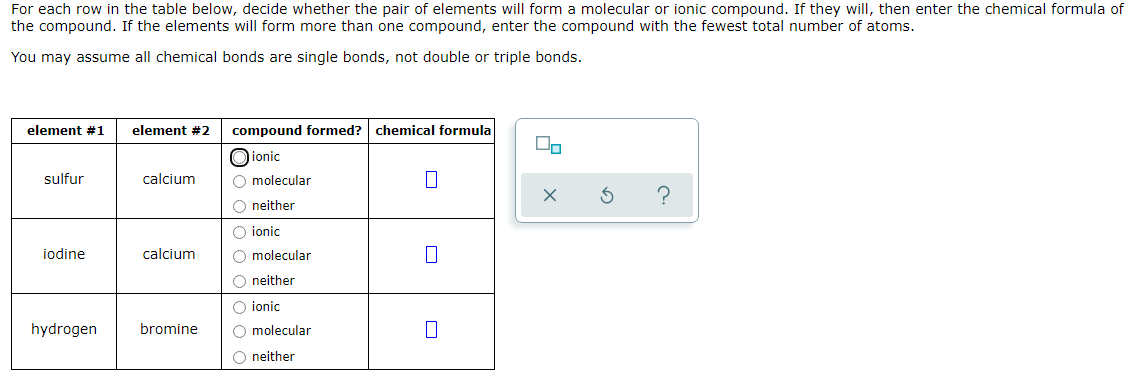 Solved For each row in the table below, decide whether the | Chegg.com