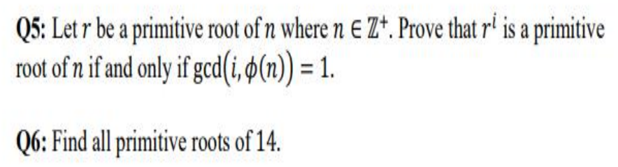 Solved Q5: Let r be a primitive root of n where n∈Z+. Prove | Chegg.com