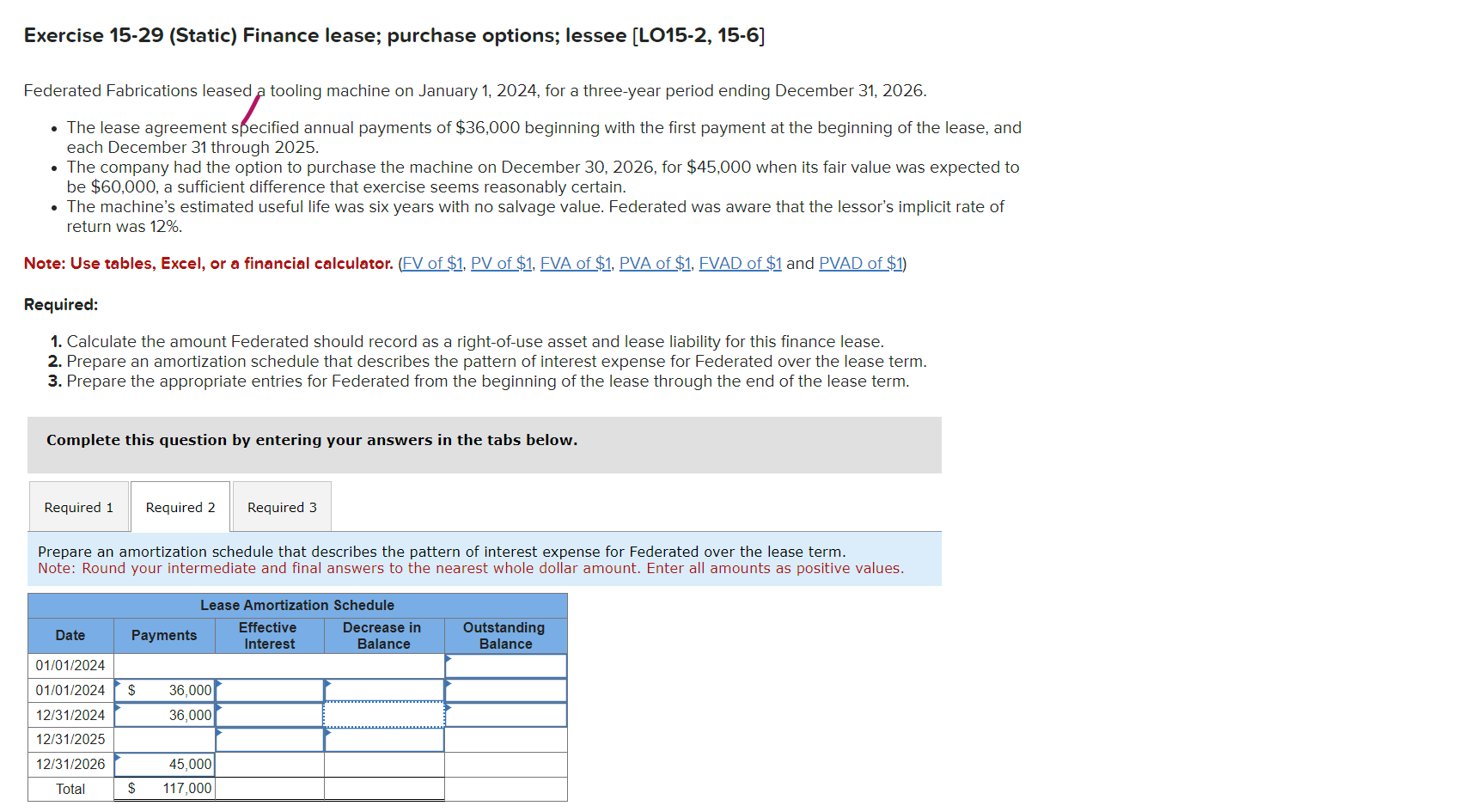 Exercise 15-29 (Static) Finance lease; purchase | Chegg.com