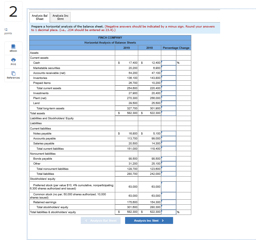 Solved Analysis Bal Sheet Analysis Inc Stmt Prepare a | Chegg.com