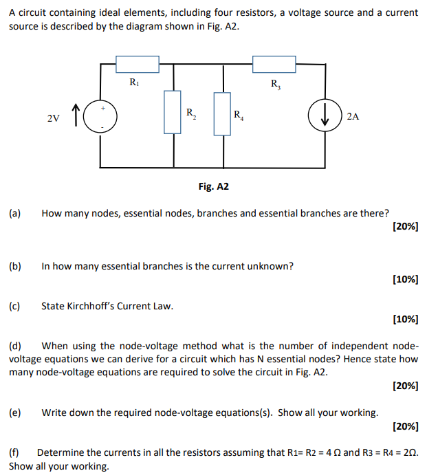 Solved A circuit containing ideal elements, including four | Chegg.com