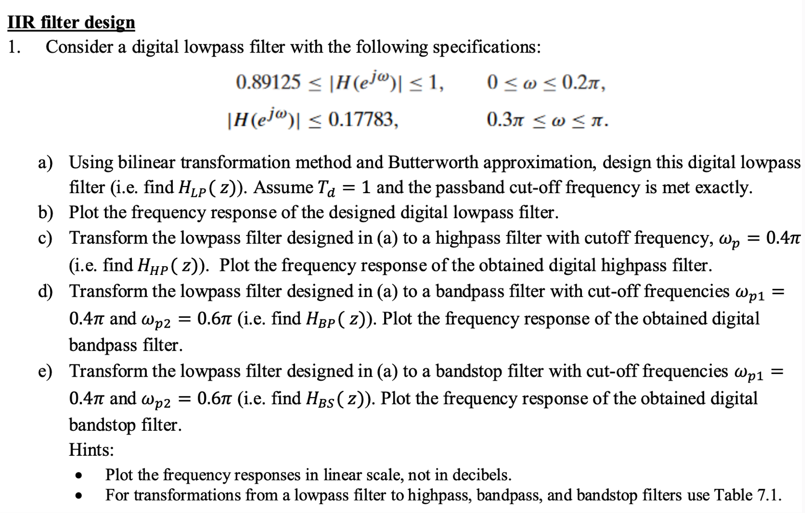 Solved IIR filter designConsider a digital lowpass filter | Chegg.com
