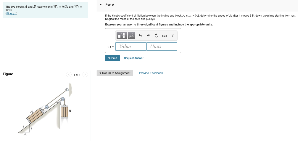 Solved Part A The two blocks A and B have weights WA = 76 lb | Chegg.com