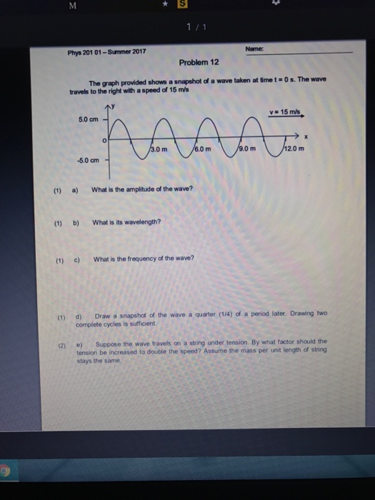Solved The graph provided shows a snapshot of a wave taken | Chegg.com