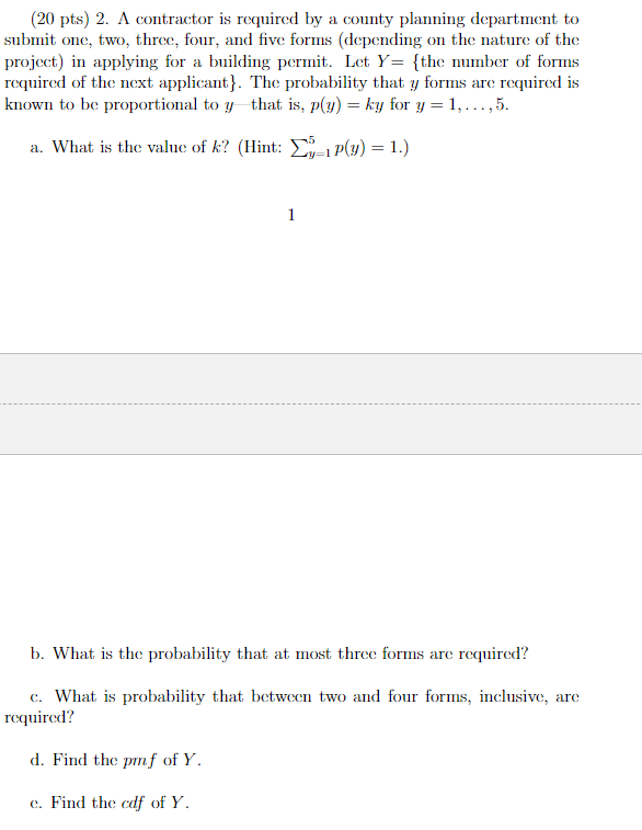 Solved (20 pts) 2. Λ contractor is required by a county | Chegg.com
