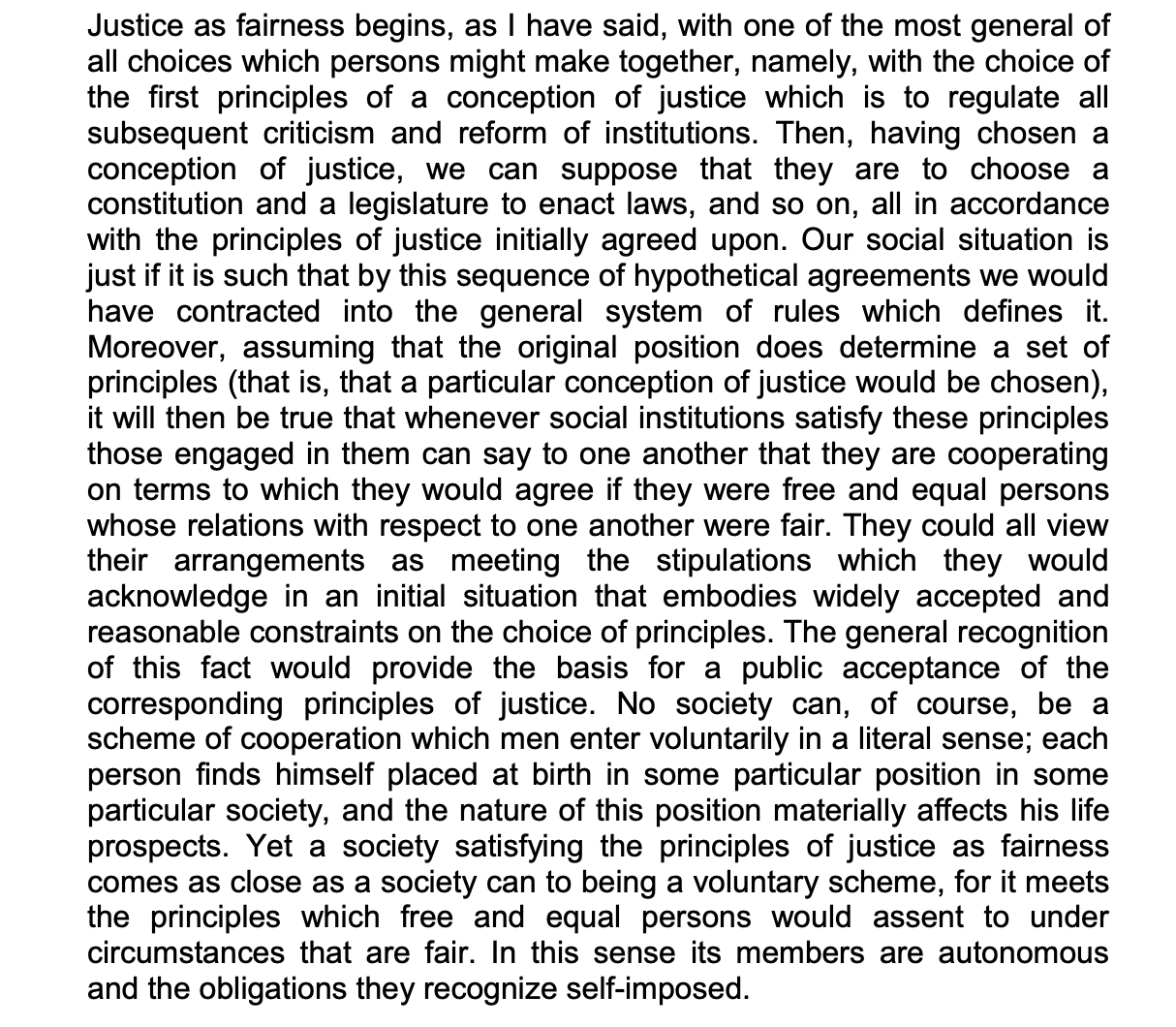 Rawls Justice as Fairness argument | Chegg.com