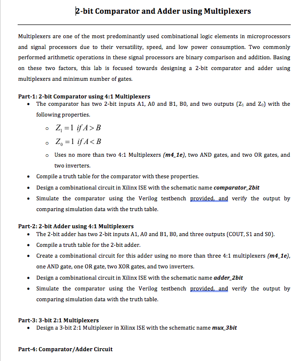2-bit Comparator and Adder using Multiplexers | Chegg.com