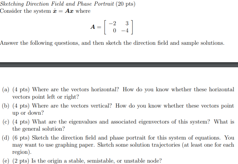 Solved Sketching Direction Field and Phase Portrait (20 pts) | Chegg.com