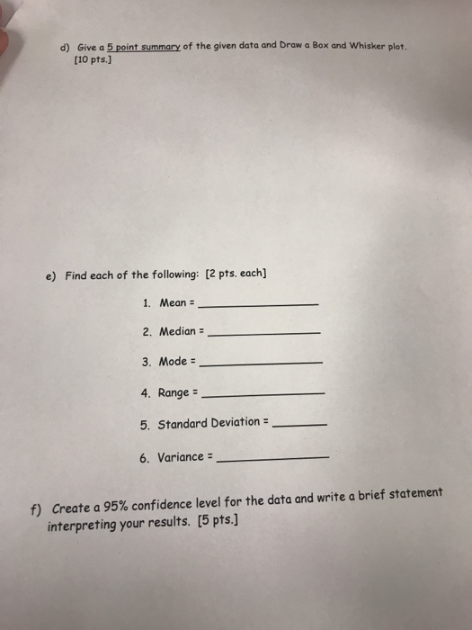 Solved Name Math 115 Statistics Project /50pts The following | Chegg.com