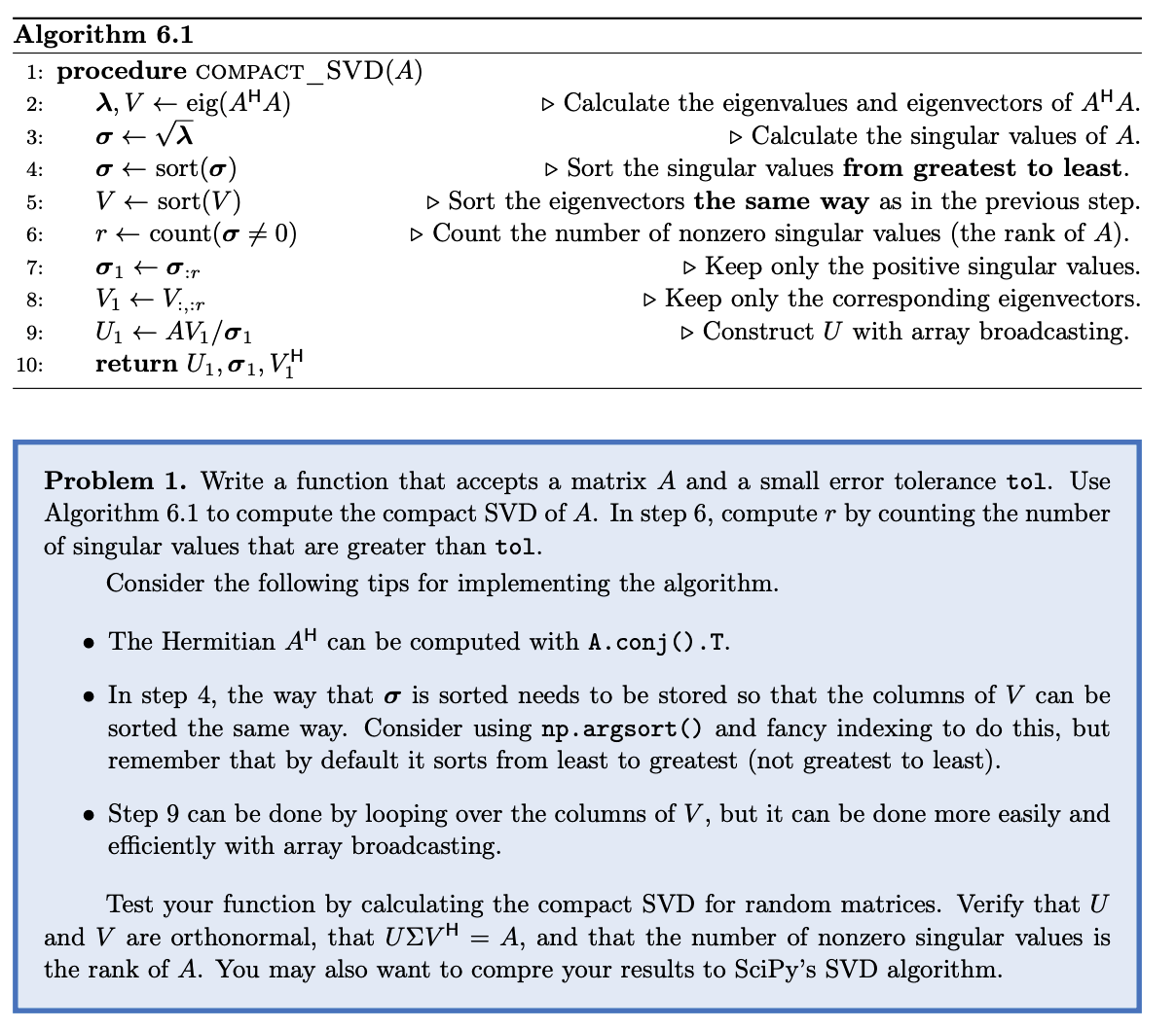 Solved Algorithm 6.1procedure COMPACT_SVD | Chegg.com