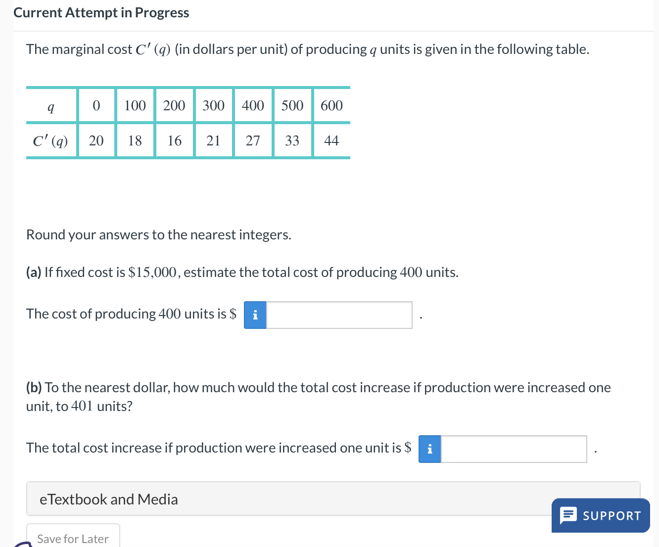 Current Attempt in Progress The marginal cost C′(q) | Chegg.com