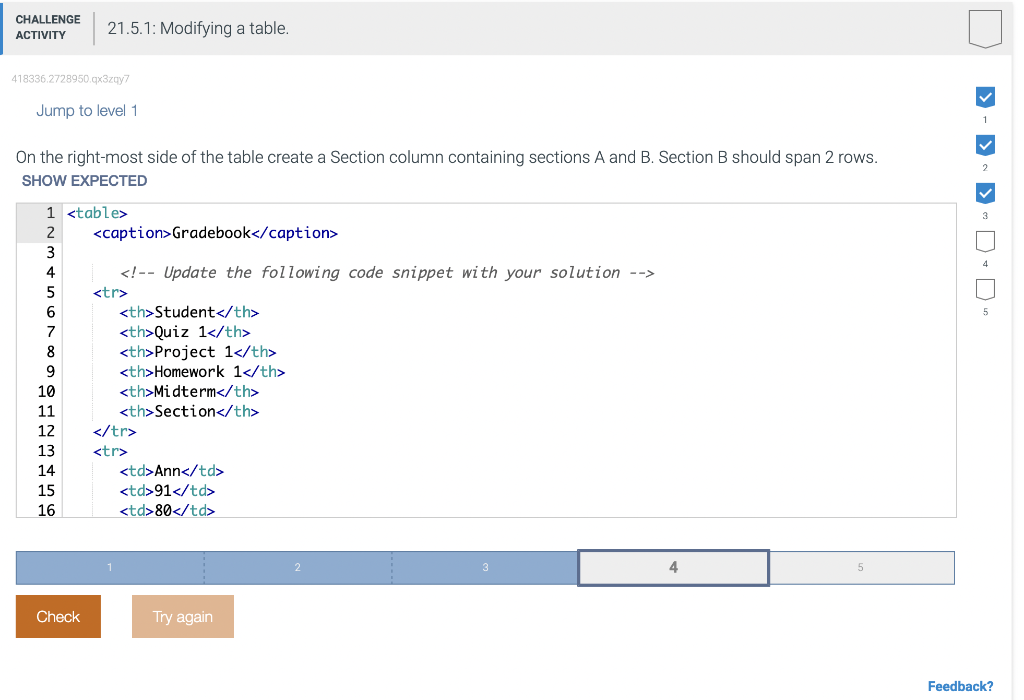 Solved On the right-most side of the table create a Section | Chegg.com