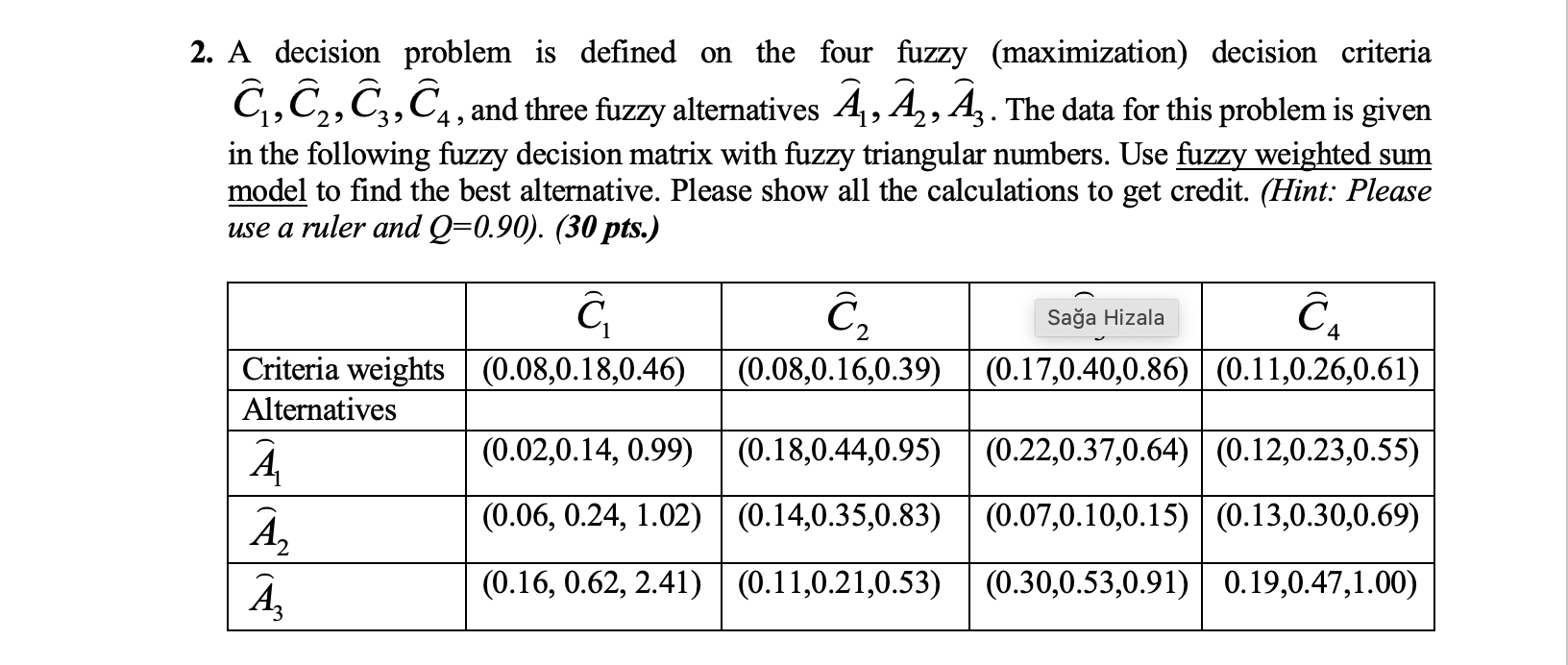 Solved A decision problem is ﻿defined on ﻿the four fuzzy | Chegg.com