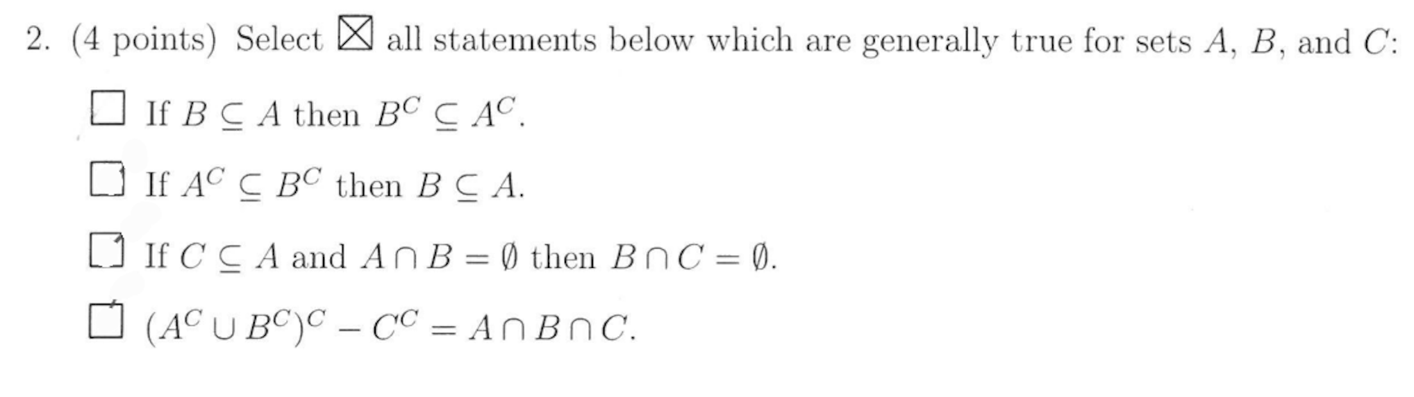 Solved 2. (4 points) Select ∅ all statements below which are | Chegg.com