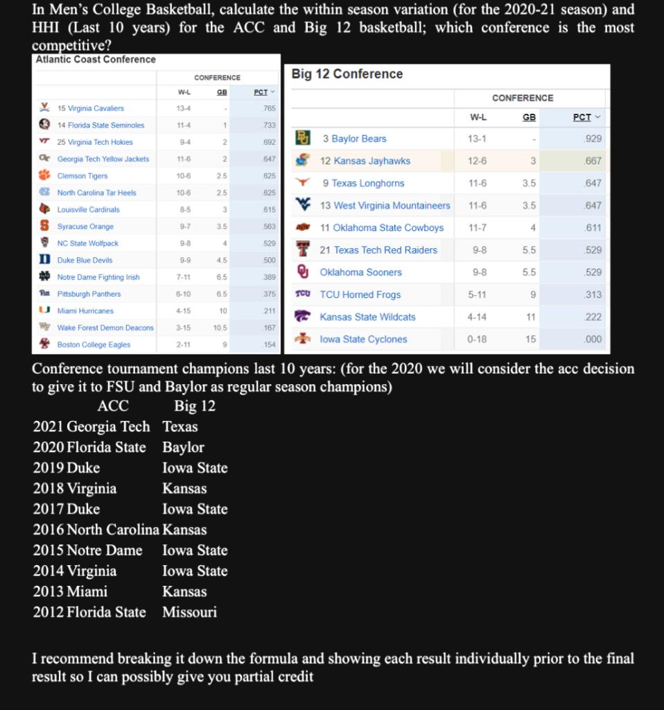 In Men’s College Basketball, calculate the within | Chegg.com