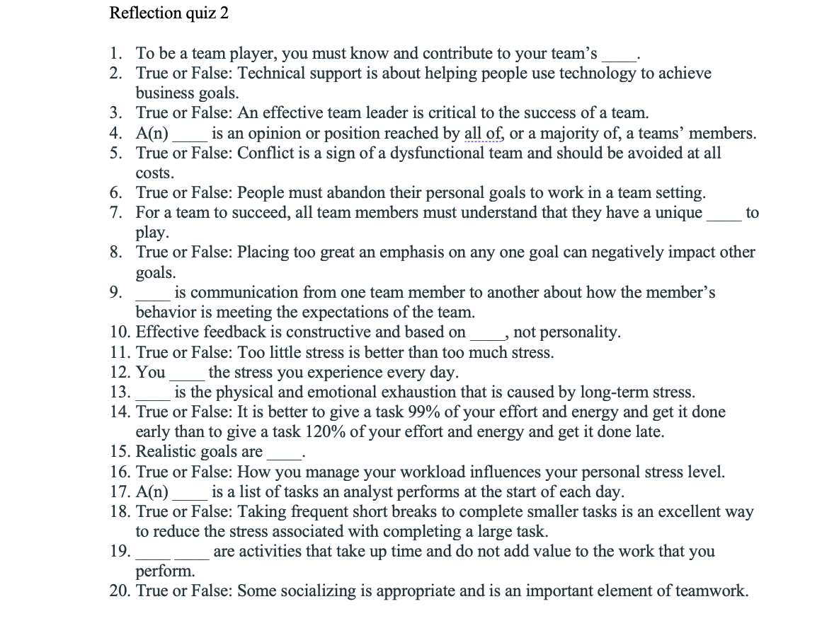 Reflection quiz 2 1. To be a team player, you must | Chegg.com
