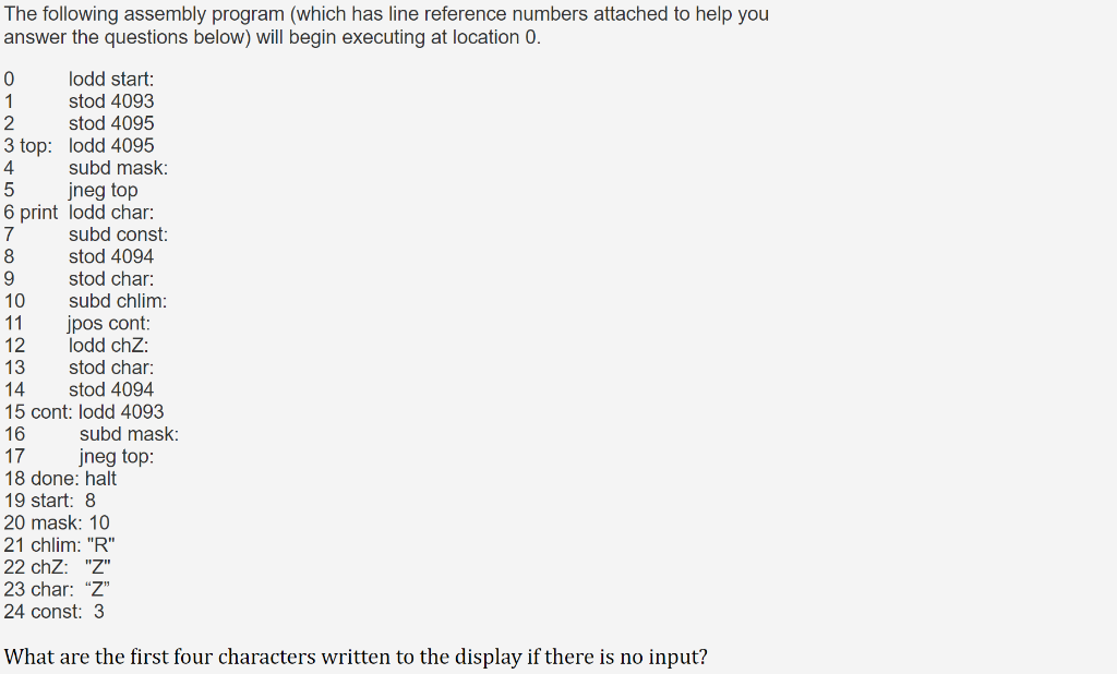 The following assembly program (which has line | Chegg.com