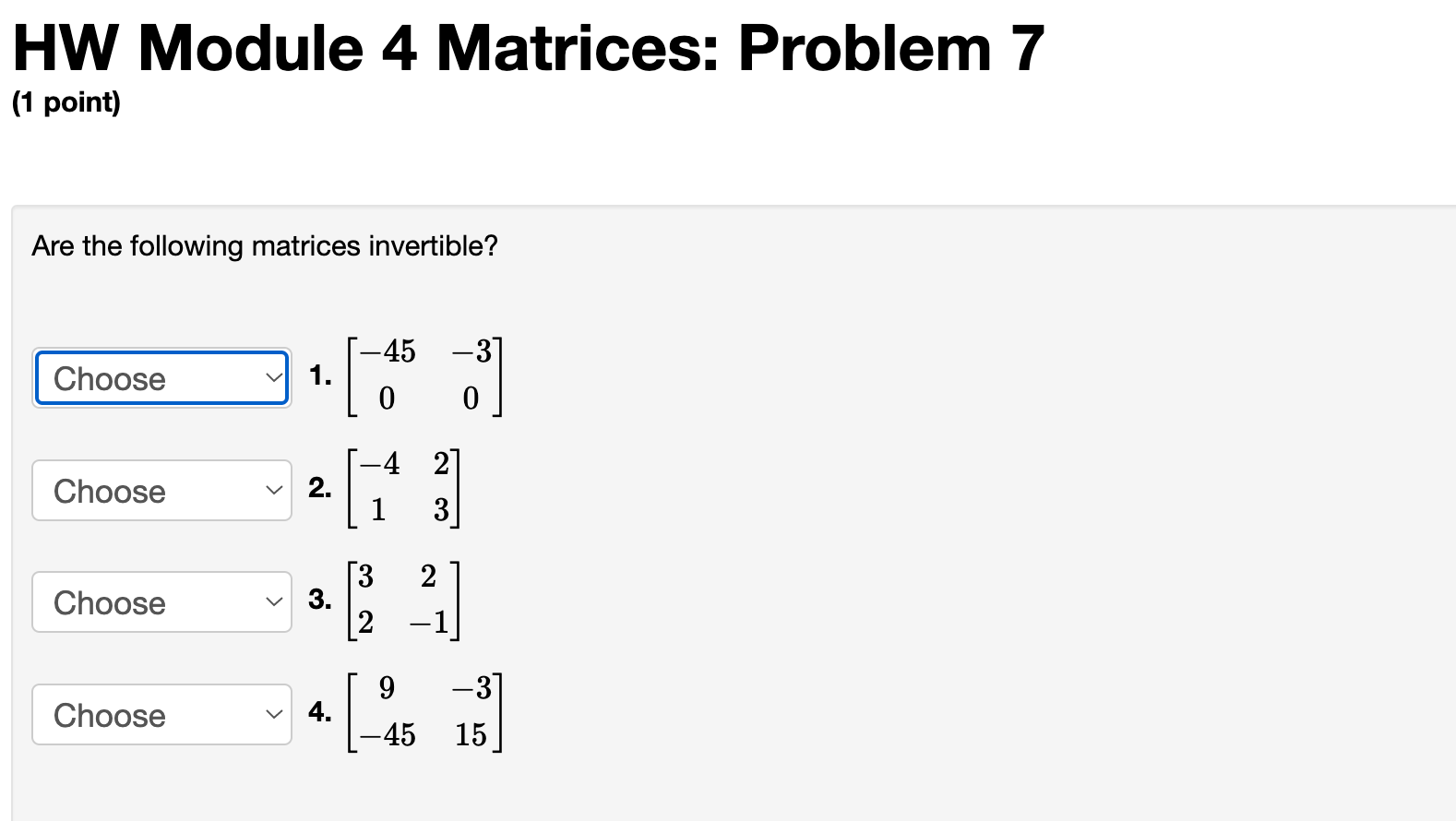 Solved Hw Module 4 Matrices Problem 7 1 Point Are The 