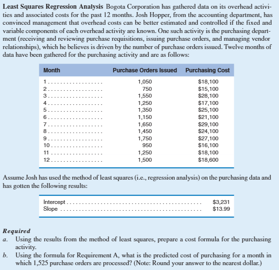Solved Least Squares Regression Analysis Bogota Corporation | Chegg.com
