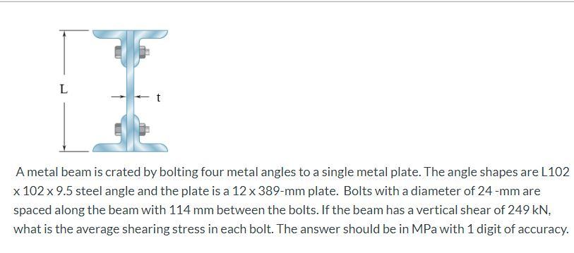 Solved L A metal beam is crated by bolting four metal angles | Chegg.com