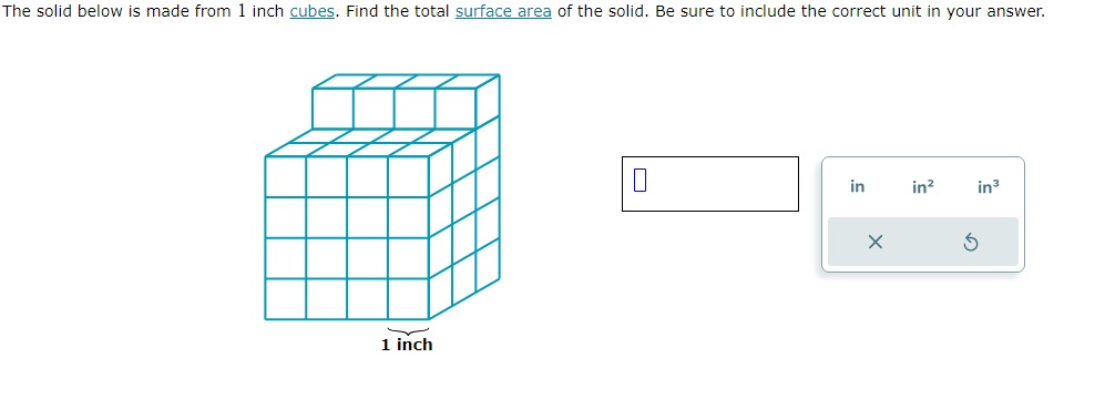Solved The solid below is made from 1 inch cubes. Find the | Chegg.com