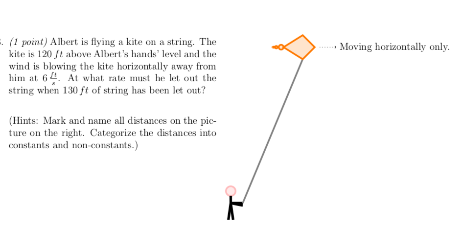 Solved (1 point) Albert is flying a kite on a string. The | Chegg.com