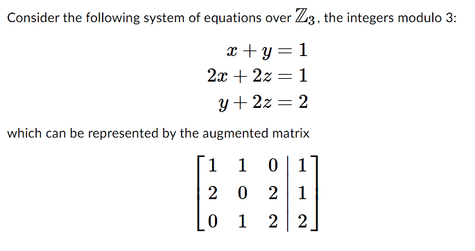 Solved Consider the following system of equations over Z3, | Chegg.com