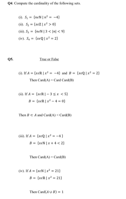 Solved Q1. Find the cardinality of the following set (ii). | Chegg.com