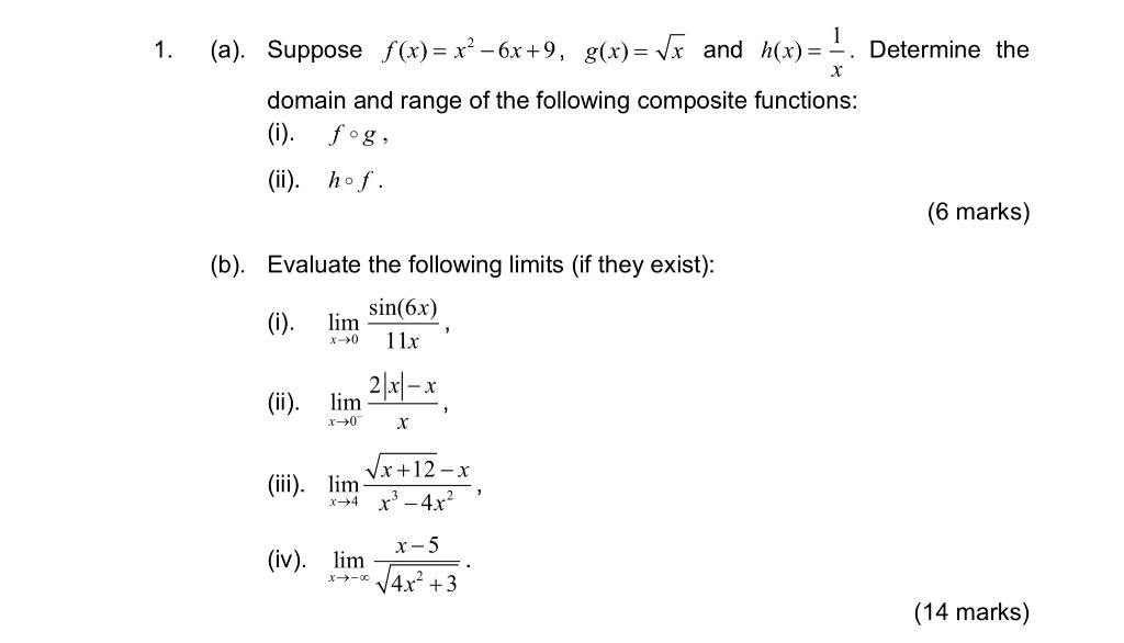 Solved 1. (a). Suppose f(x) = x2 - 6x+9, g(x) = Vx and h(x) | Chegg.com