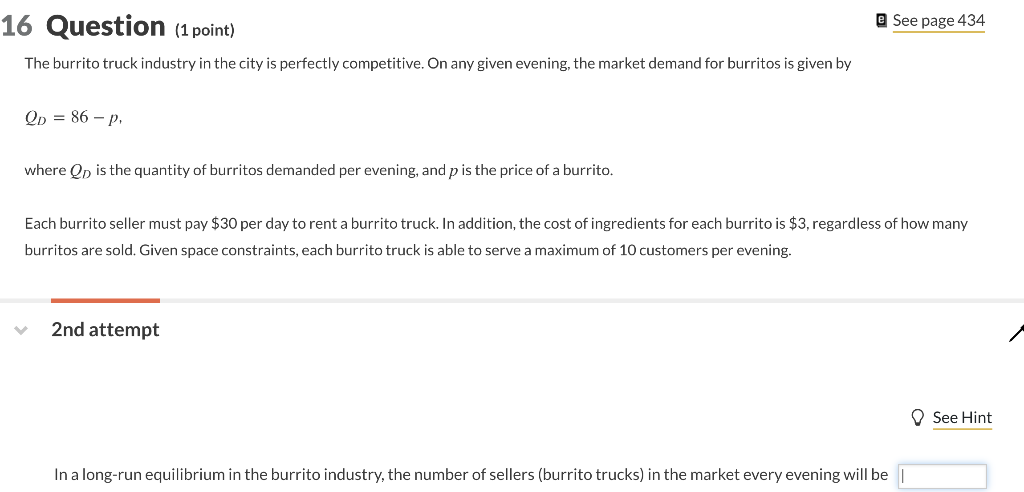 Solved @ See page 434 16 Question (1 point) The burrito | Chegg.com