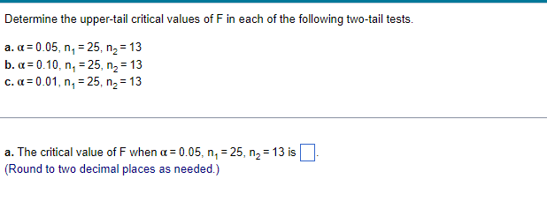 Solved \begin{tabular}{l|l} Critical values of F for a | Chegg.com