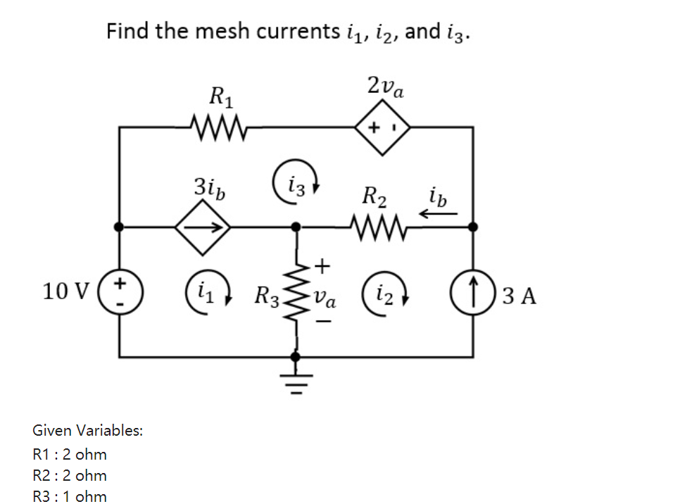 Solved Find the mesh currents ij, i2, and iz. 2να R1 w Зір | Chegg.com