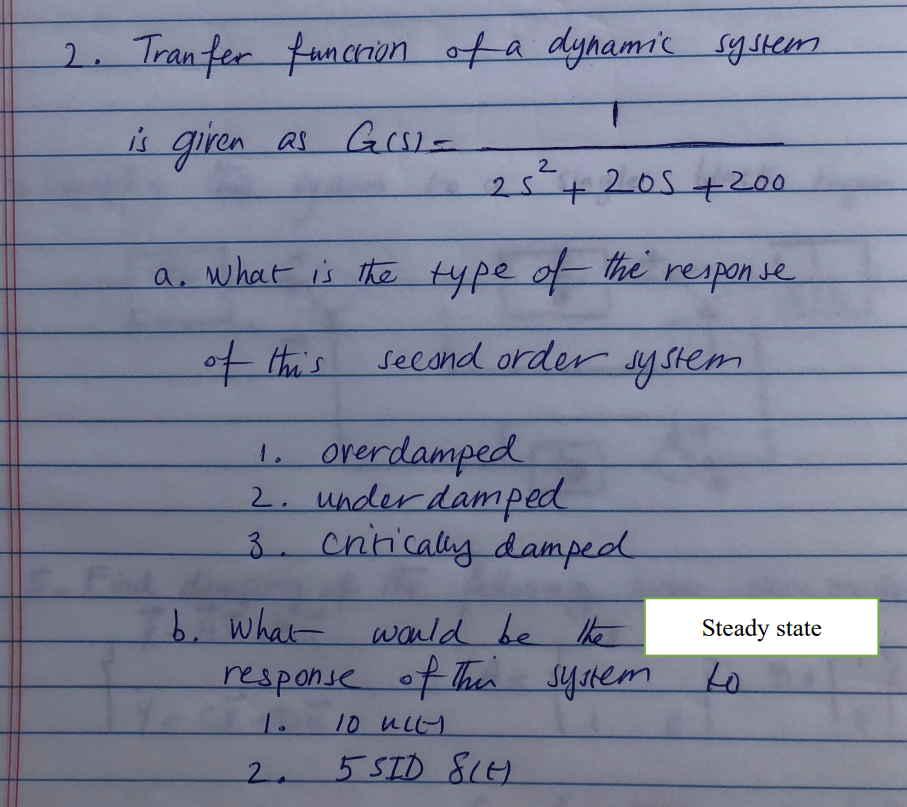 Solved Tranfer funcrion of a dynamic system is given as | Chegg.com