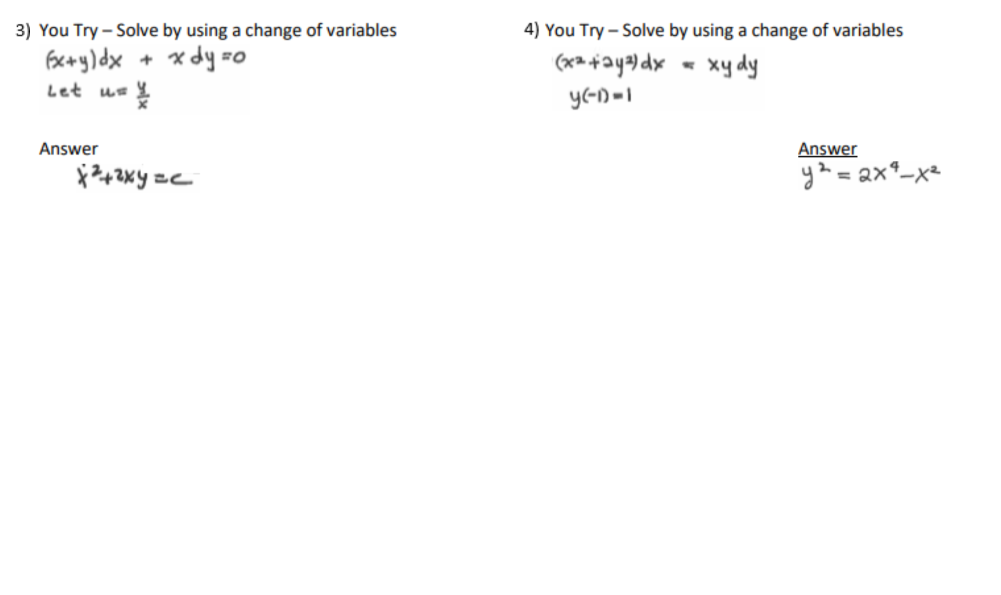 3) You Try - Solve by using a change of variables | Chegg.com