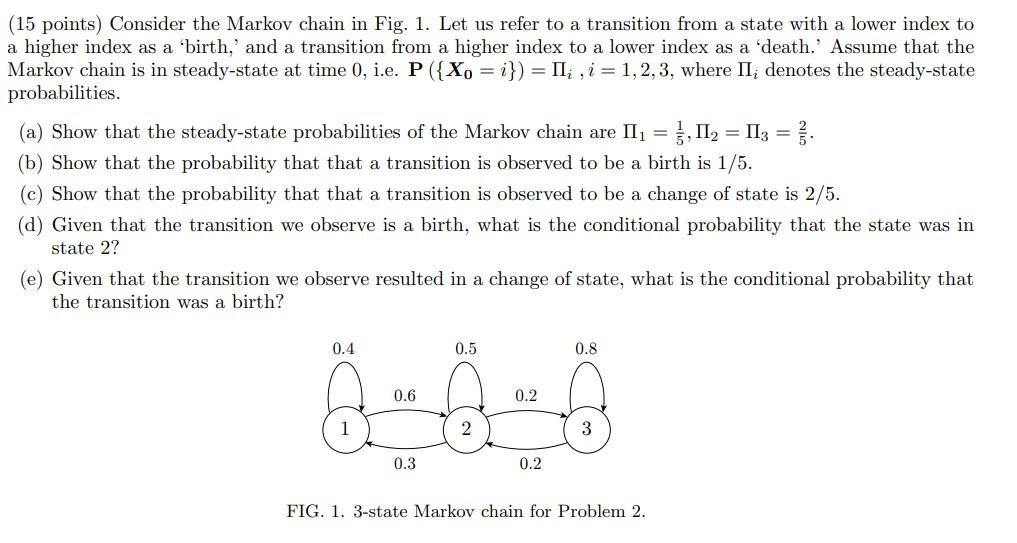 Solved (15 points) Consider the Markov chain in Fig. 1. Let | Chegg.com