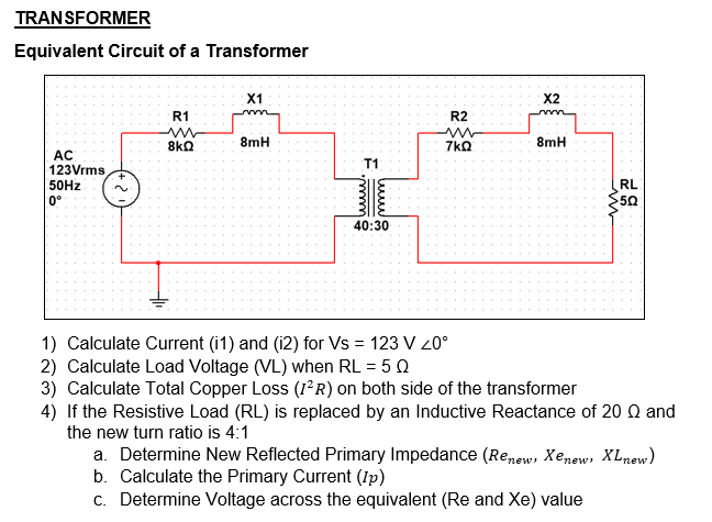 Solved TRANSFORMER Equivalent Circuit of a Transformer X1 R1 | Chegg.com