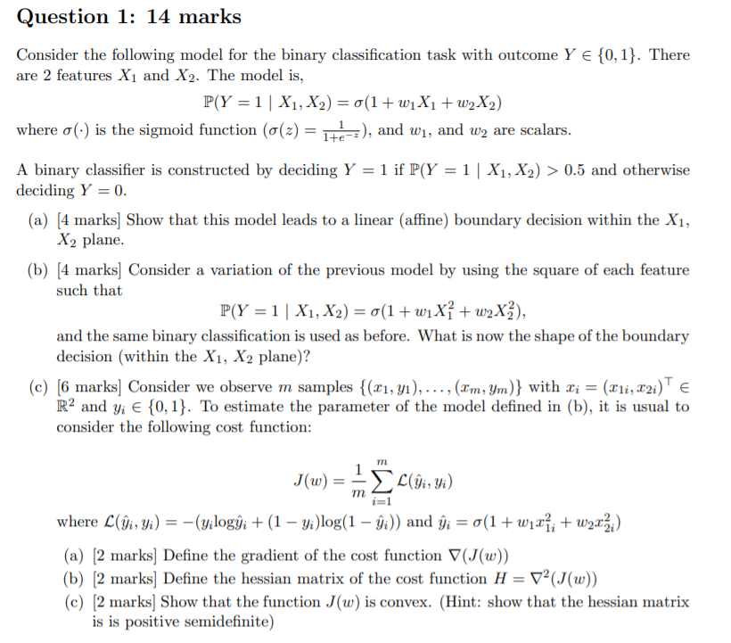 Question 1: 14 marks Consider the following model for | Chegg.com