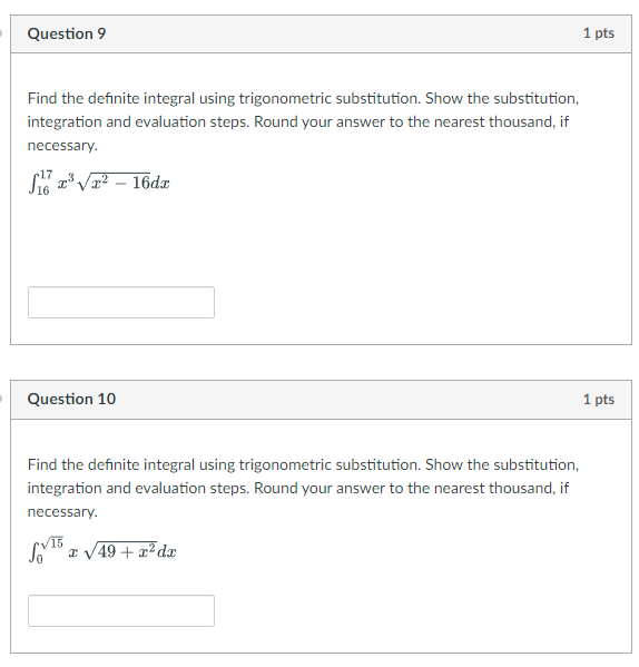 Solved Find the definite integral using trigonometric | Chegg.com