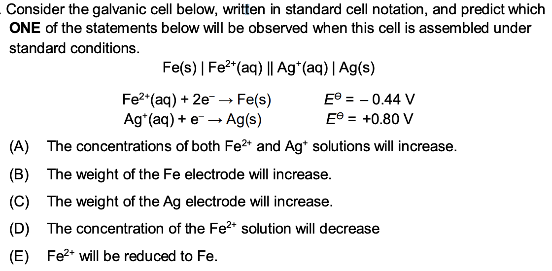 Solved Consider the galvanic cell below, written in standard | Chegg.com