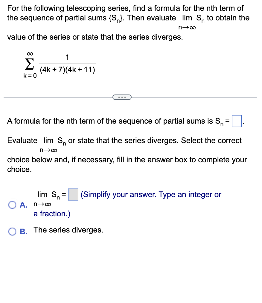Solved For the following telescoping series, find a formula | Chegg.com