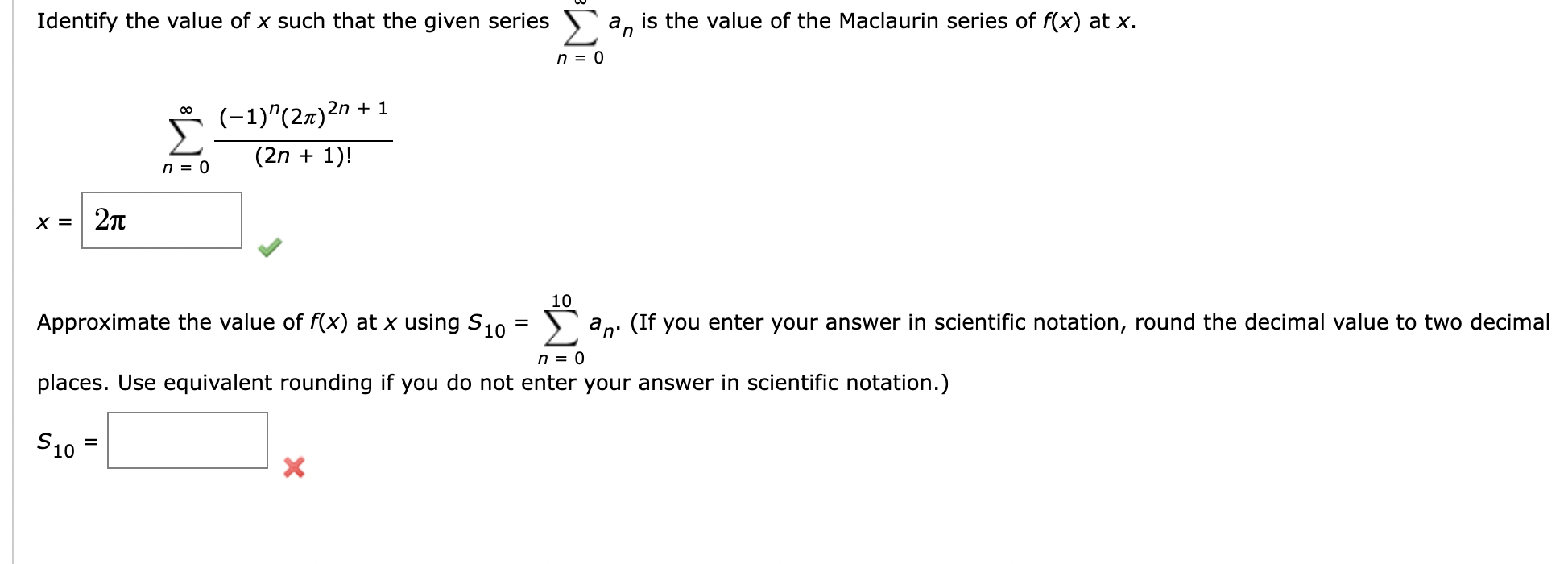Solved Identify the value of x such that the given series an | Chegg.com