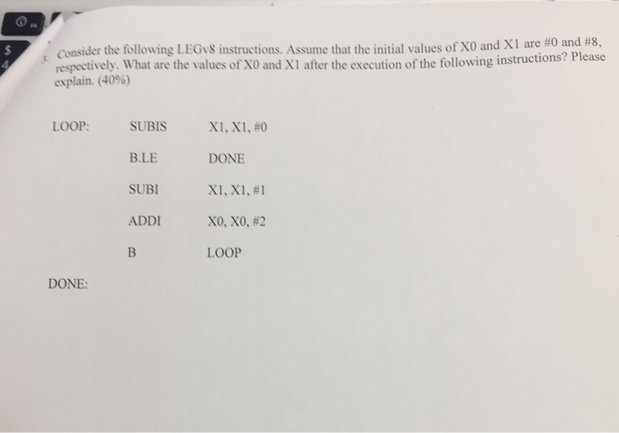 Consider The Following Legv8 Instructions Assume 