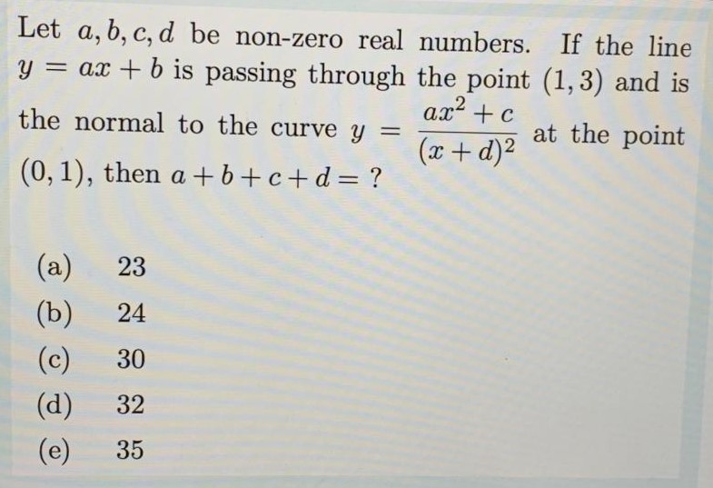 Solved Let a,b,c,d be non-zero real numbers. If the line | Chegg.com