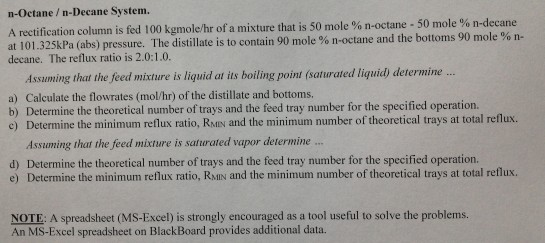 n-Octane / n-Decane System. A rectification column is | Chegg.com