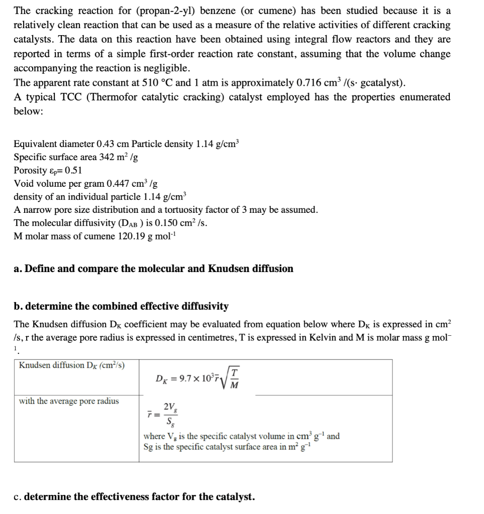 Solved The cracking reaction for (propan-2-yl) benzene (or | Chegg.com