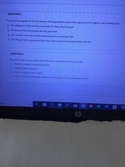Solved QUESTION 1 The second paragraph of the Declaration of | Chegg.com