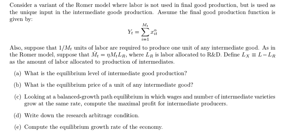 Consider a variant of the Romer model where labor is | Chegg.com