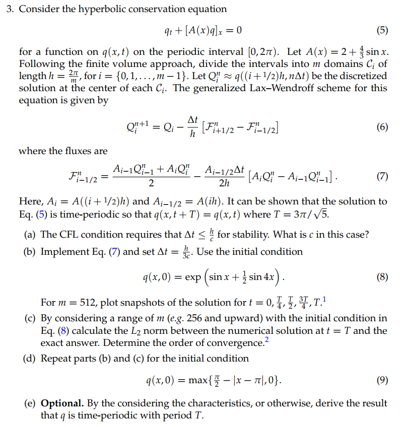 Solved 3. Consider the hyperbolic conservation equation | Chegg.com