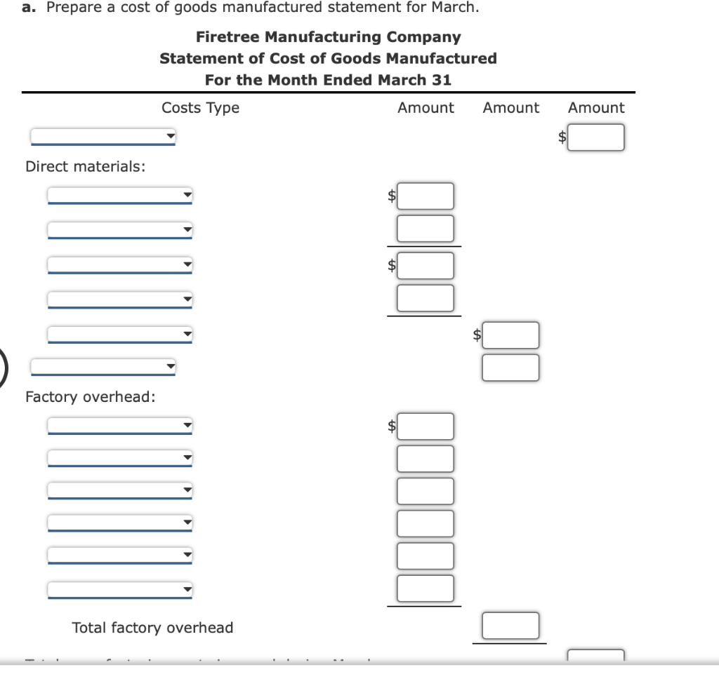 Solved Statement of Cost of Goods Manufactured for a | Chegg.com